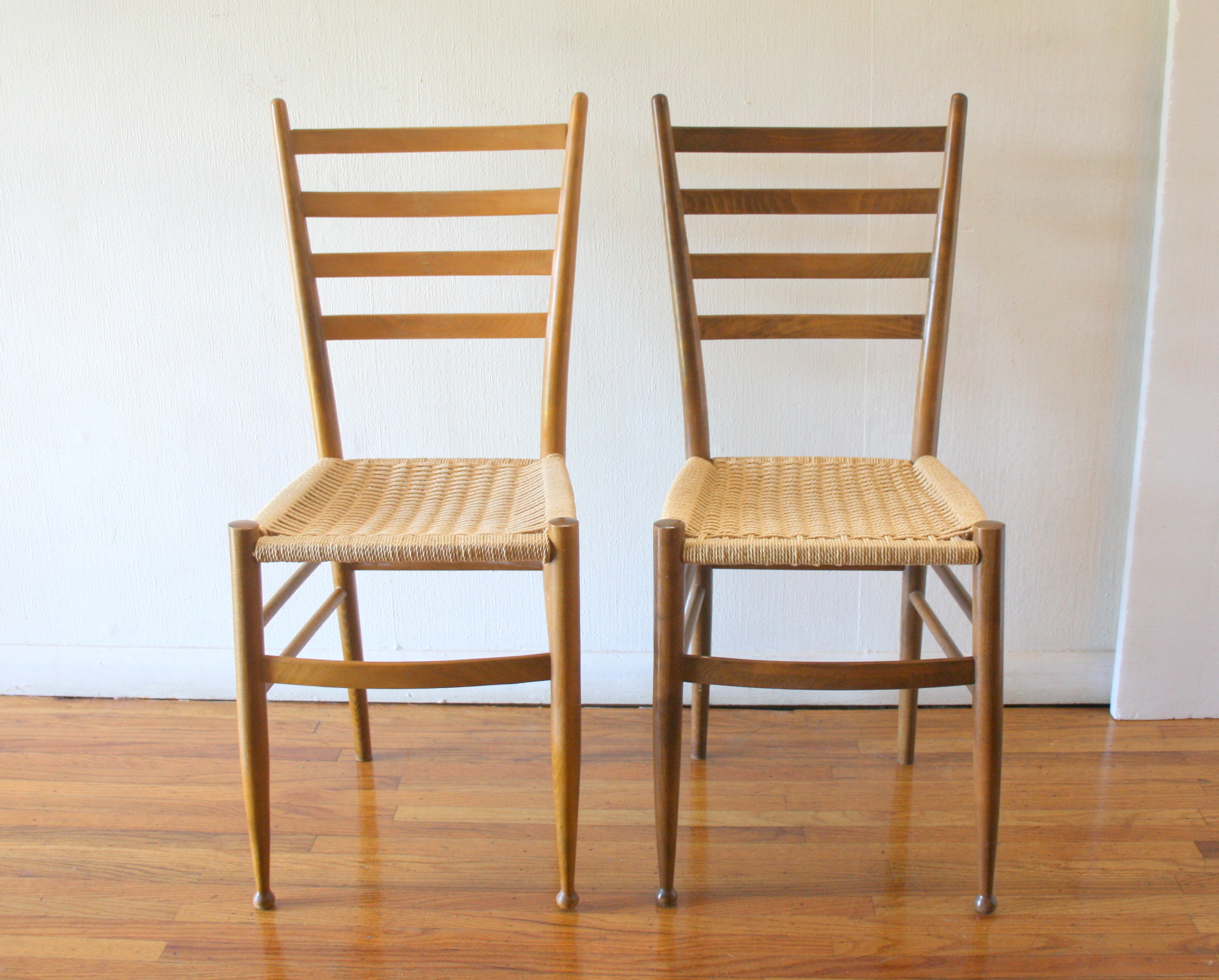 Mid Century Modern Pair of Gio Ponti Style Ladder Back Chairs | Picked ...